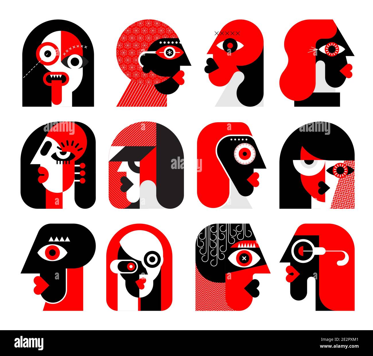 Red and black colors isolated on a white background Twelve Portraits of ...