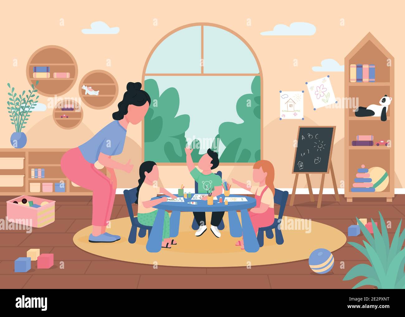 Kindergarten poster kids teacher Stock Vector Images - Alamy