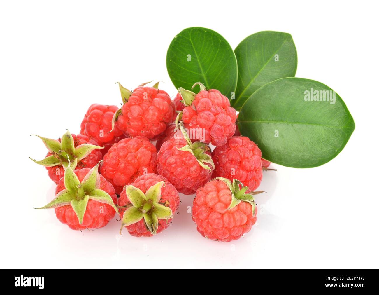 Raspberry and green leaf isolated on white background Stock Photo - Alamy