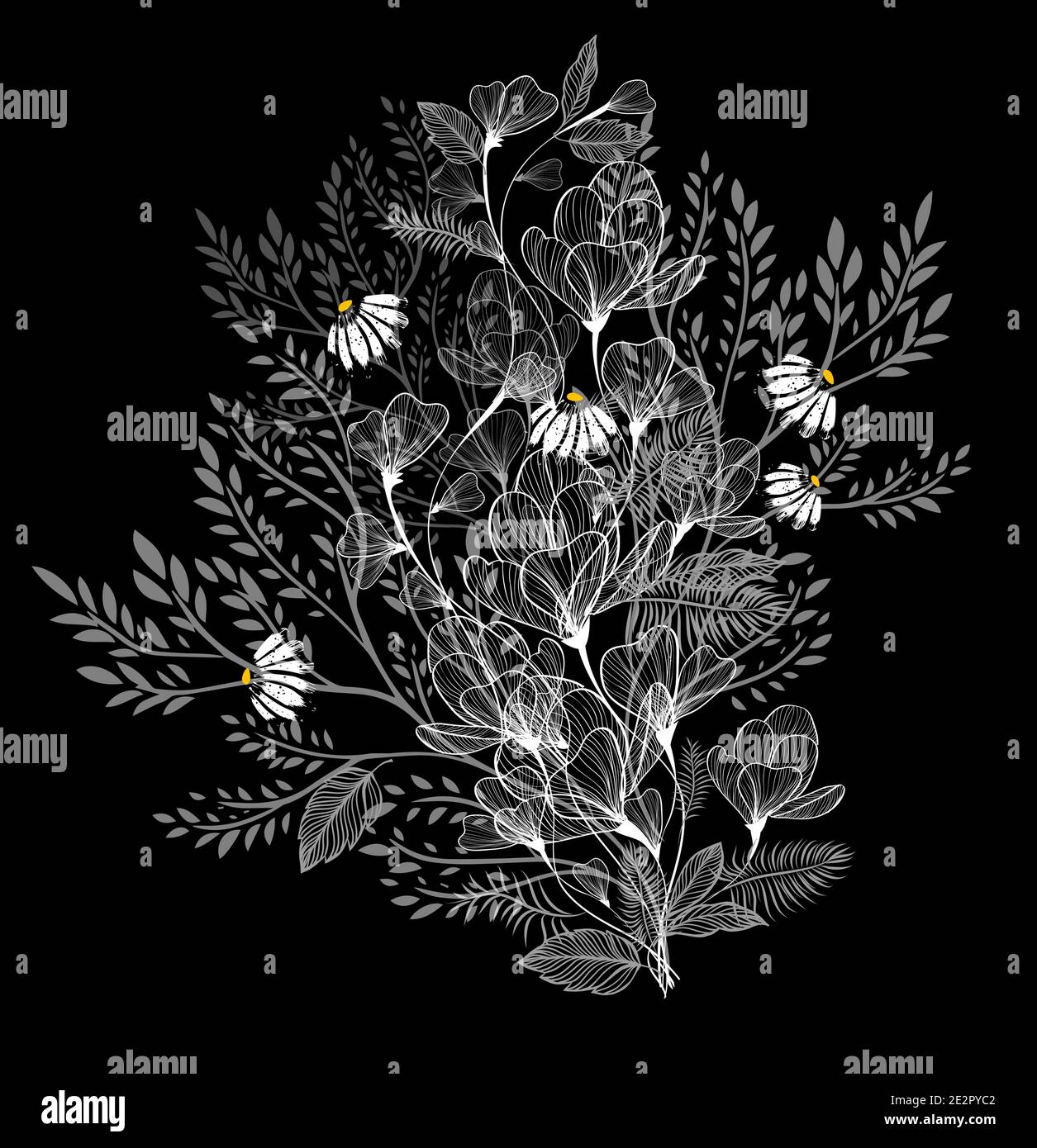 Monochrome floral abstraction. Graphic beautiful flower. Vector ...