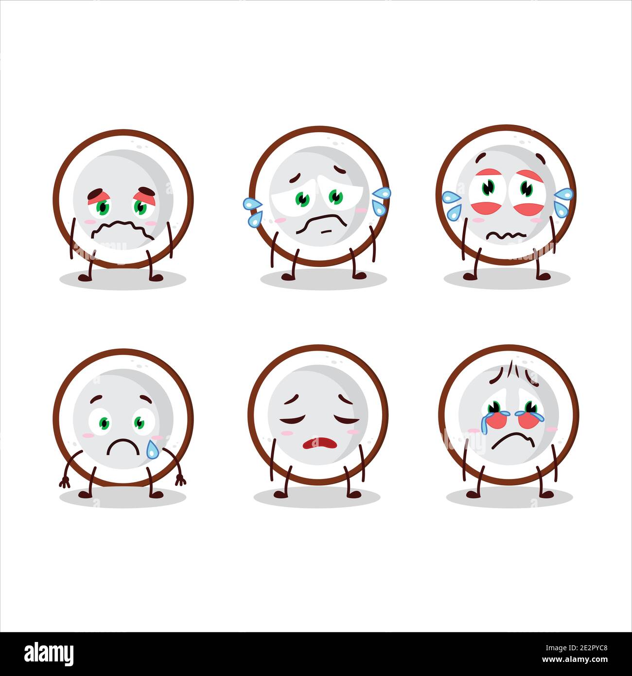 Slice of coconut cartoon character with sad expression. Vector ...