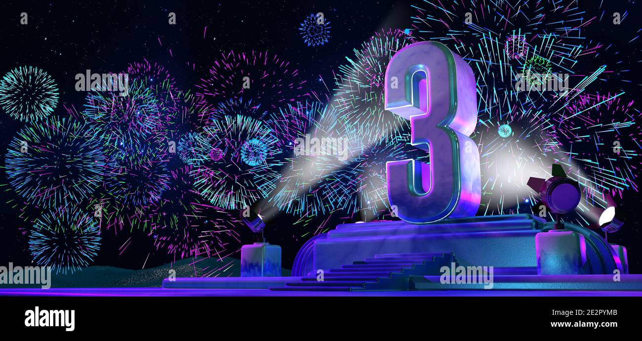 Number 3 in solid and thick shape on a purple pedestal with the ...