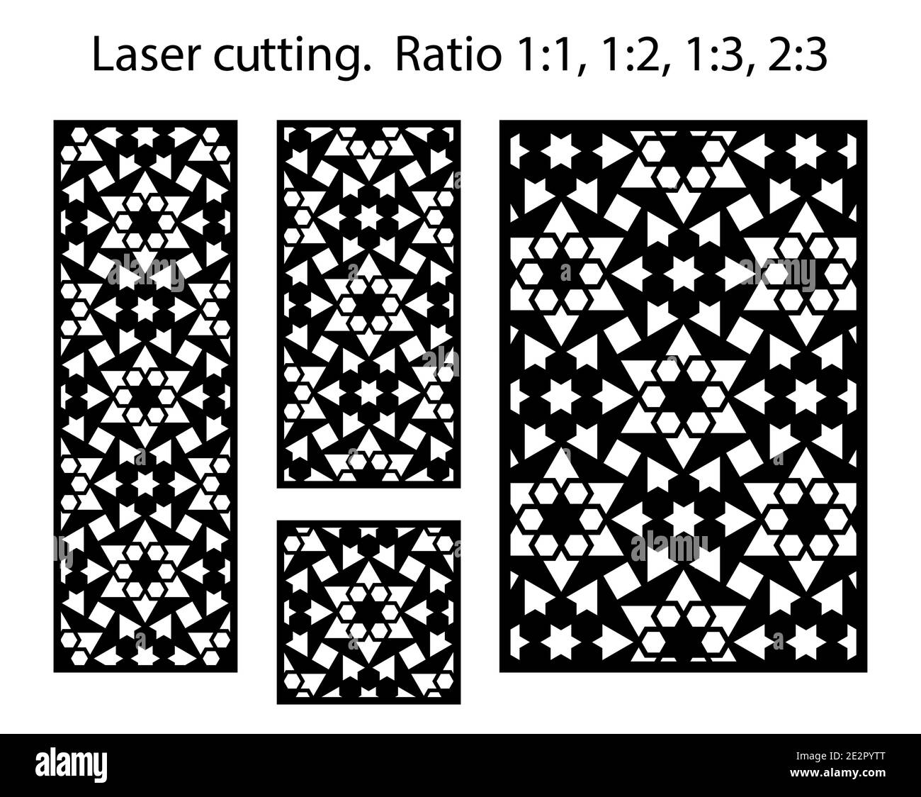 Cnc template set. Laser pattern. Set of geometric decorative vector panels, screens, dividers ...