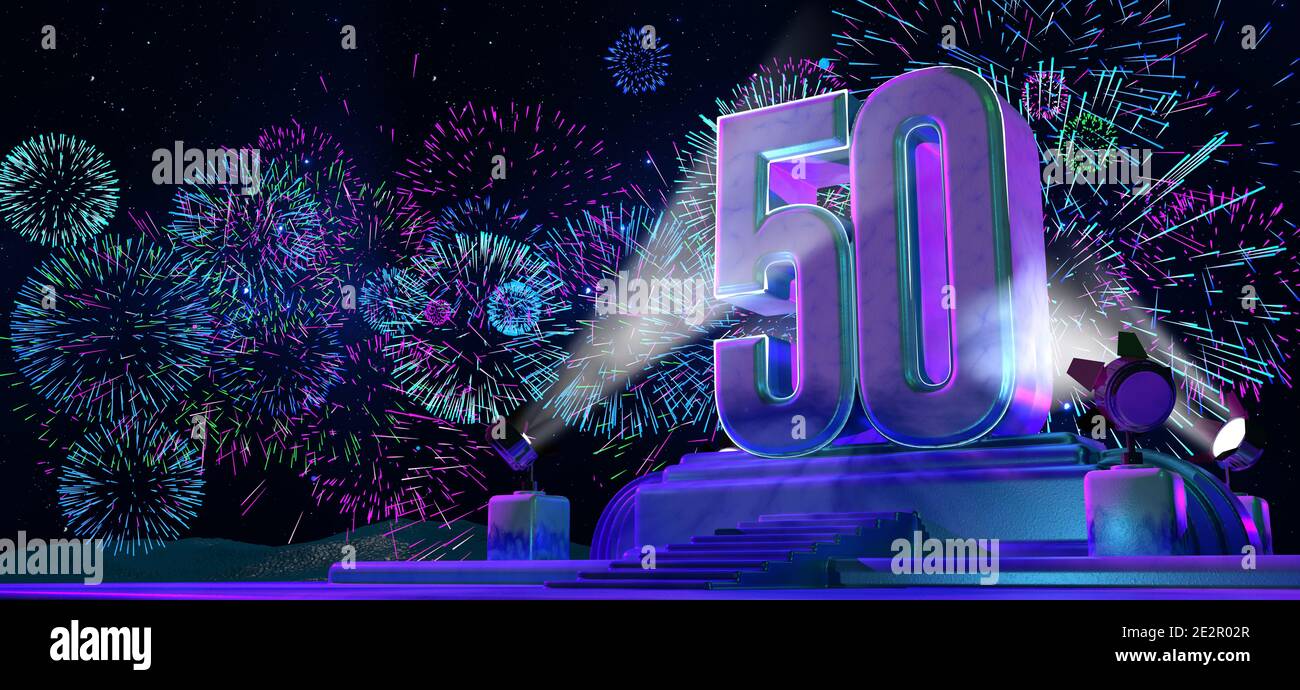 Number 50 in solid and thick shape on a purple pedestal with the ...