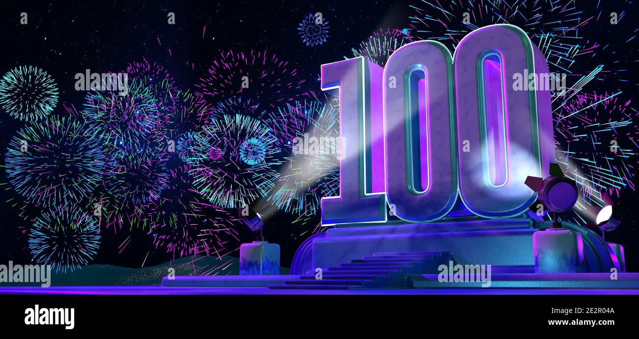 Number 100 in solid and thick shape on a purple pedestal with the ...