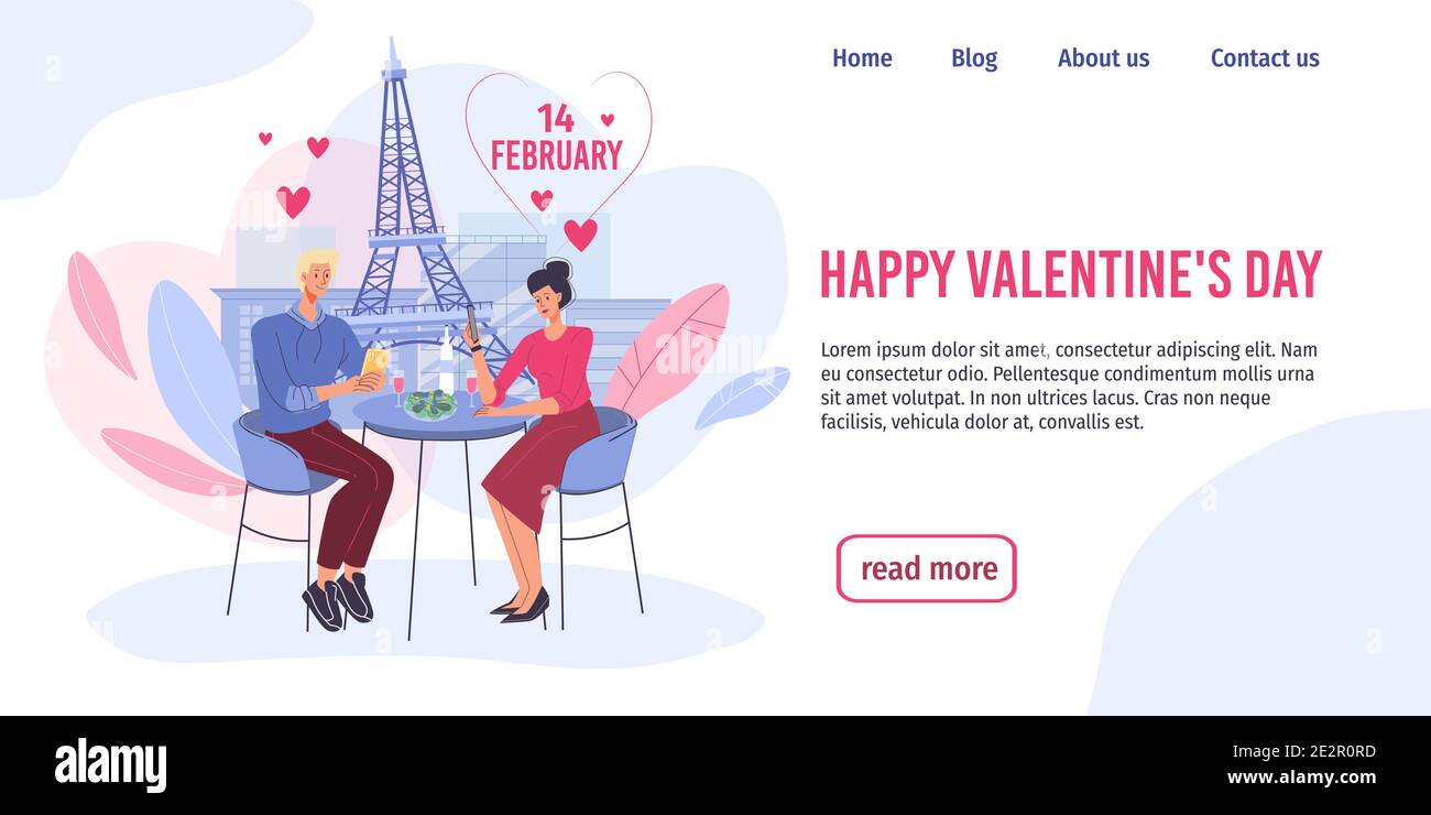 Flat cartoon characters,Valentine Day online shopping sales ad banner ...