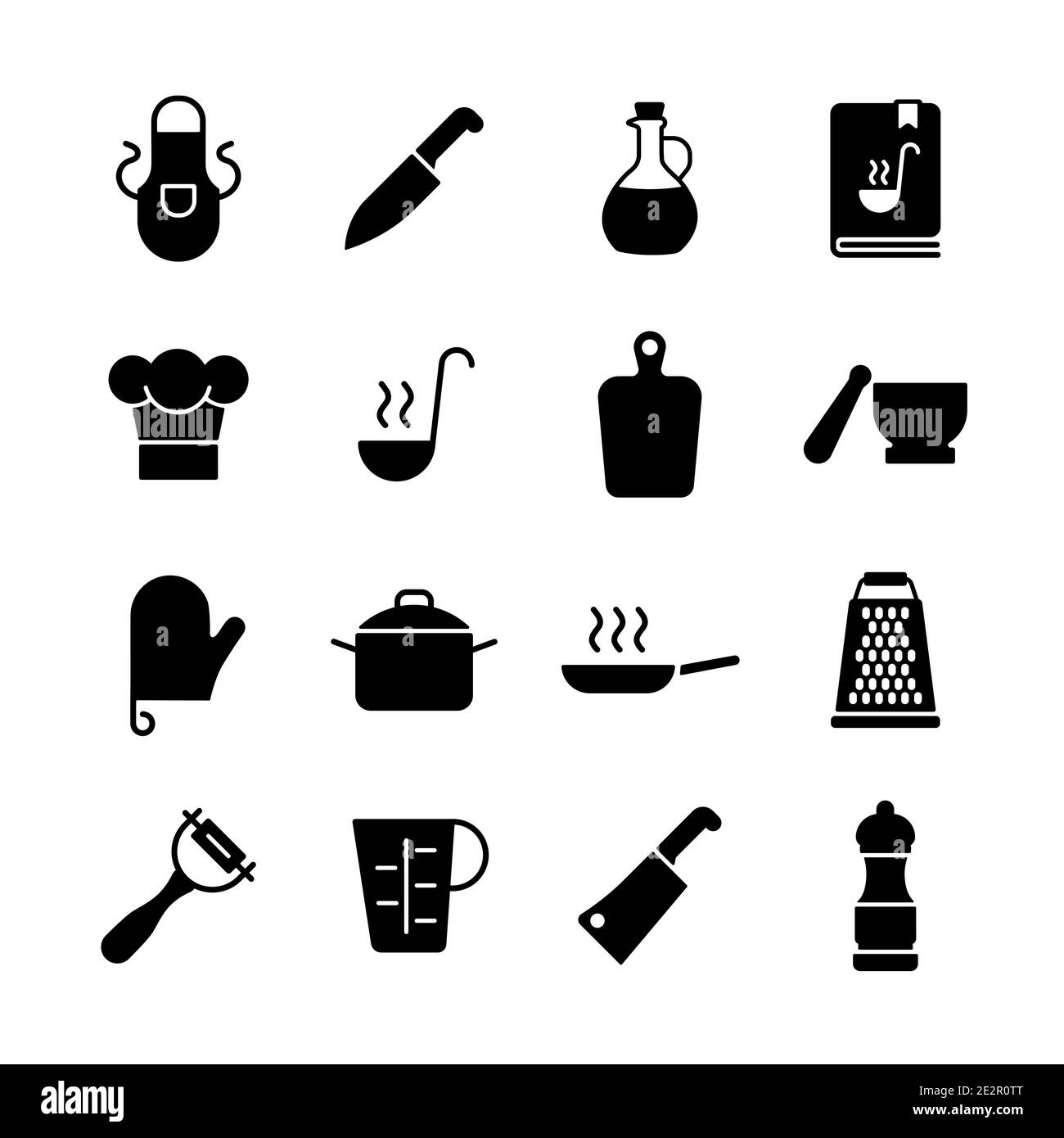 Cooking foods and kitchen vector icon glyph set. Graph symbol for ...