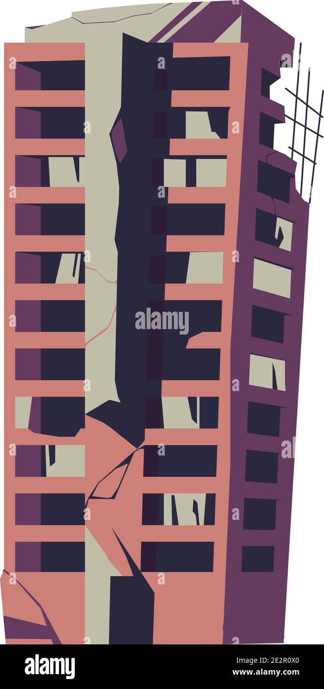 Destroyed building, damaged structure, consequences of a disaster ...