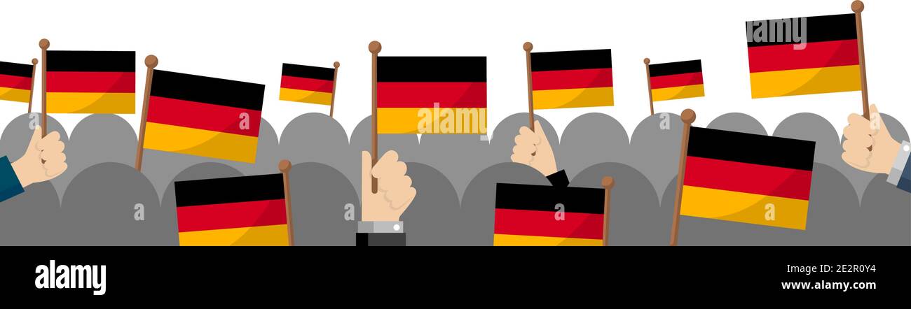 People holding the national flag in hand , vector banner illustration ...