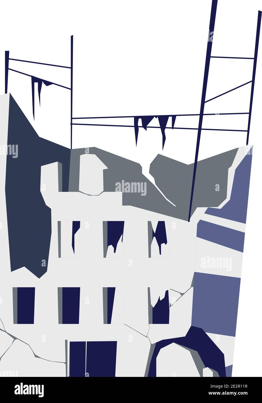 Destroyed building, damaged structure, consequences of a disaster ...