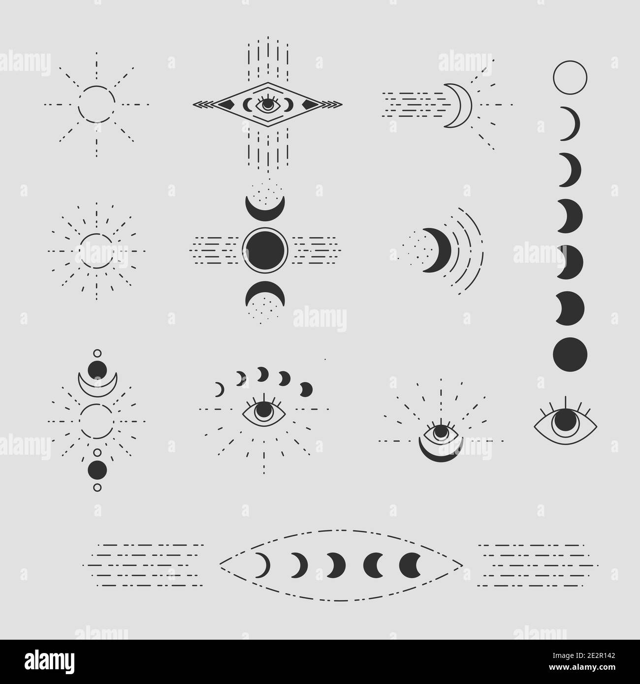 Set of mystical geometry symbols. Moon occult boho bundle Stock Vector ...