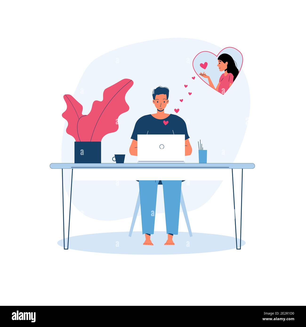 Flat cartoon characters couple in love communicate online,Valentine Day ...