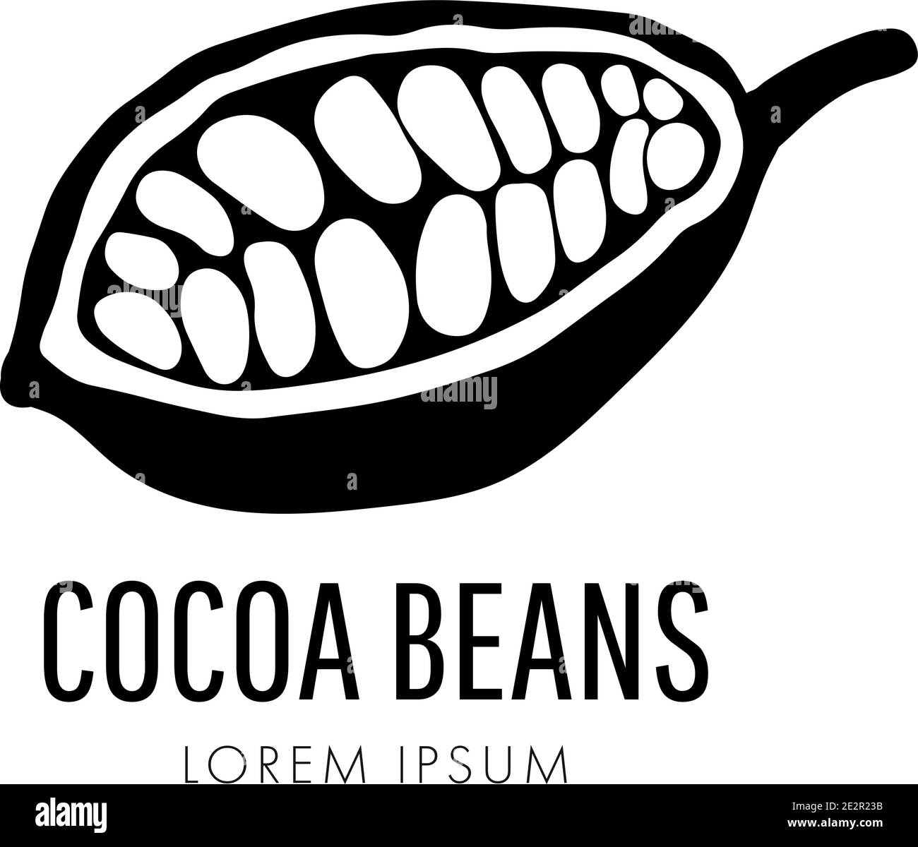 Cocoa pods and cocoa beans icon, chocolate basis isolated on a white ...