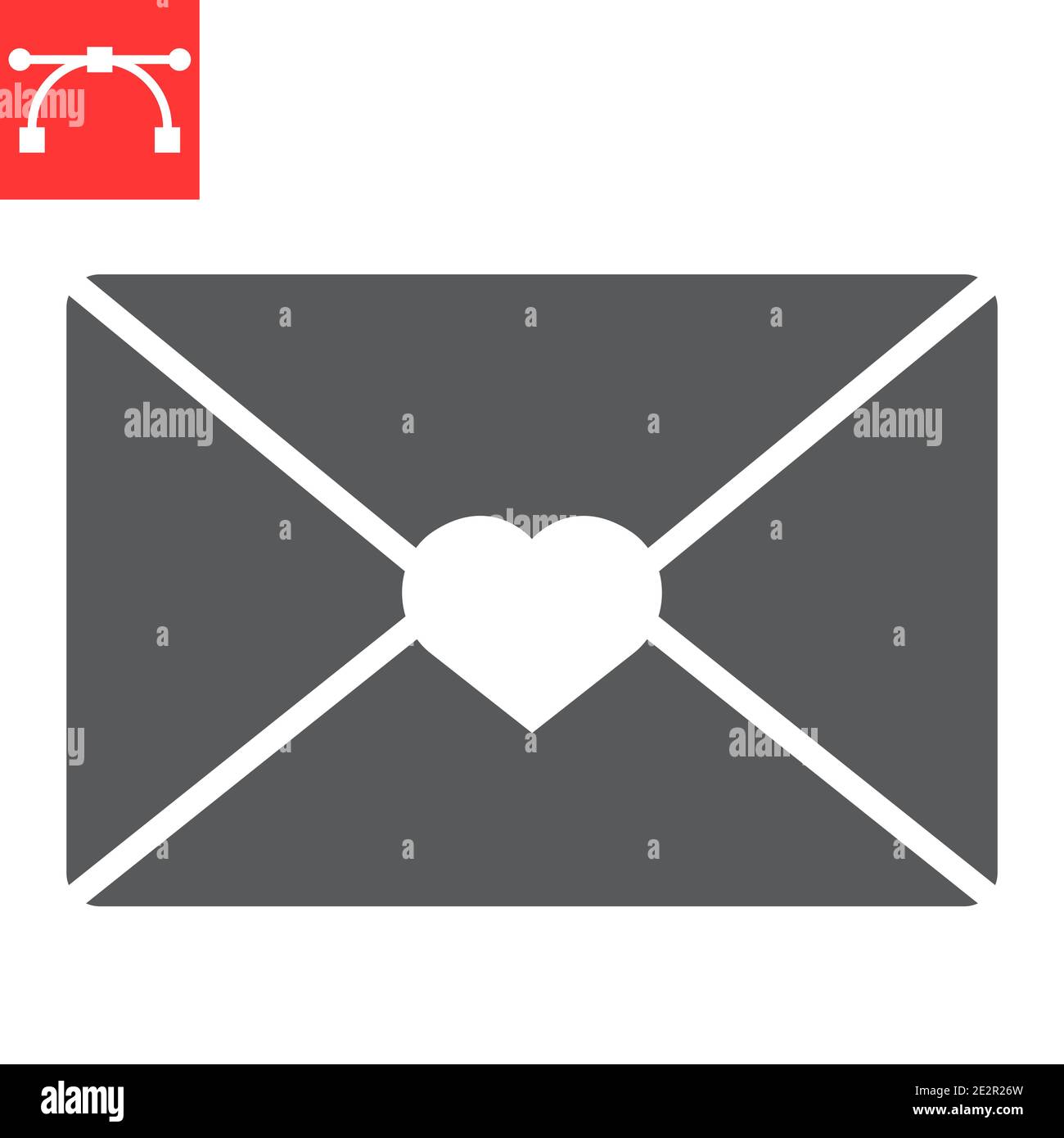 Love letter glyph icon, valentines day and postcard, letter with heart ...
