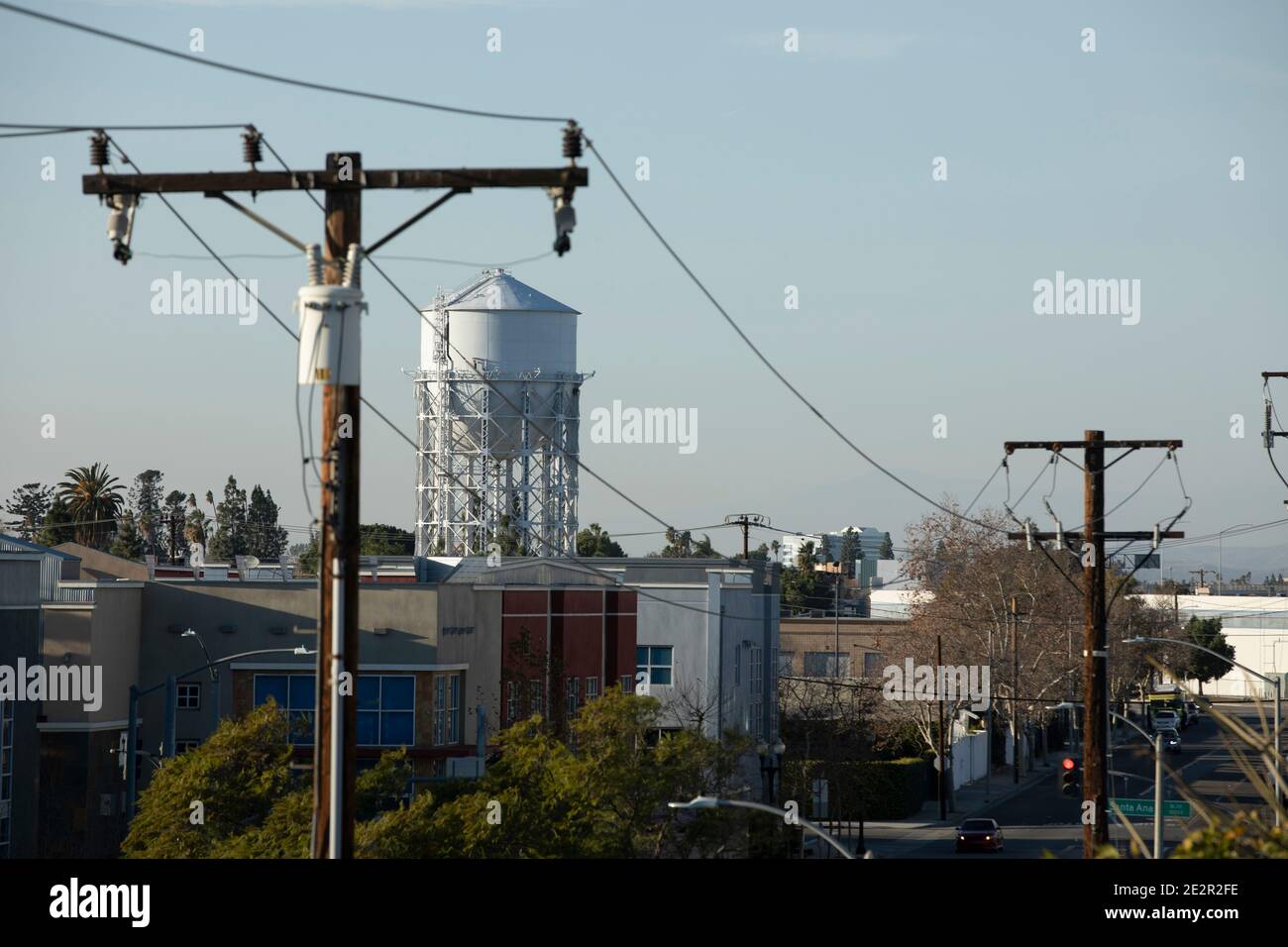 Sunset view of the downtown skyline of Santa Ana, California, USA Stock ...