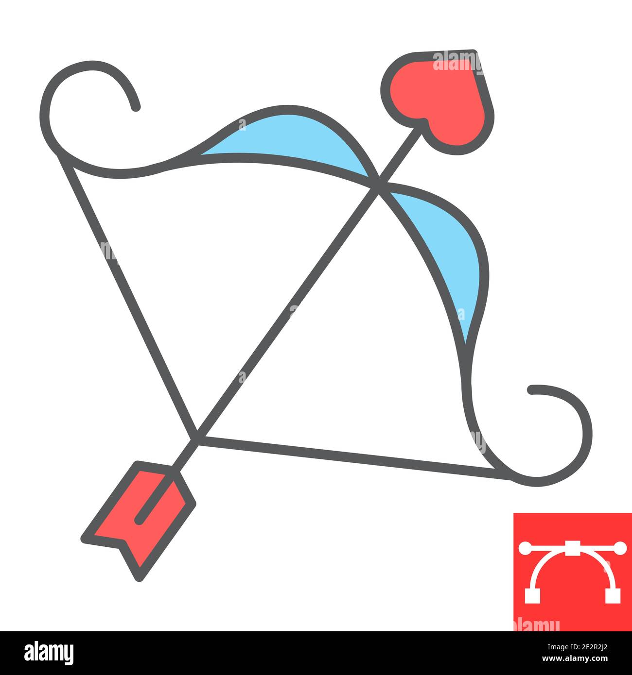 Cupid bow color line icon, valentines day and love, arrow with heart ...