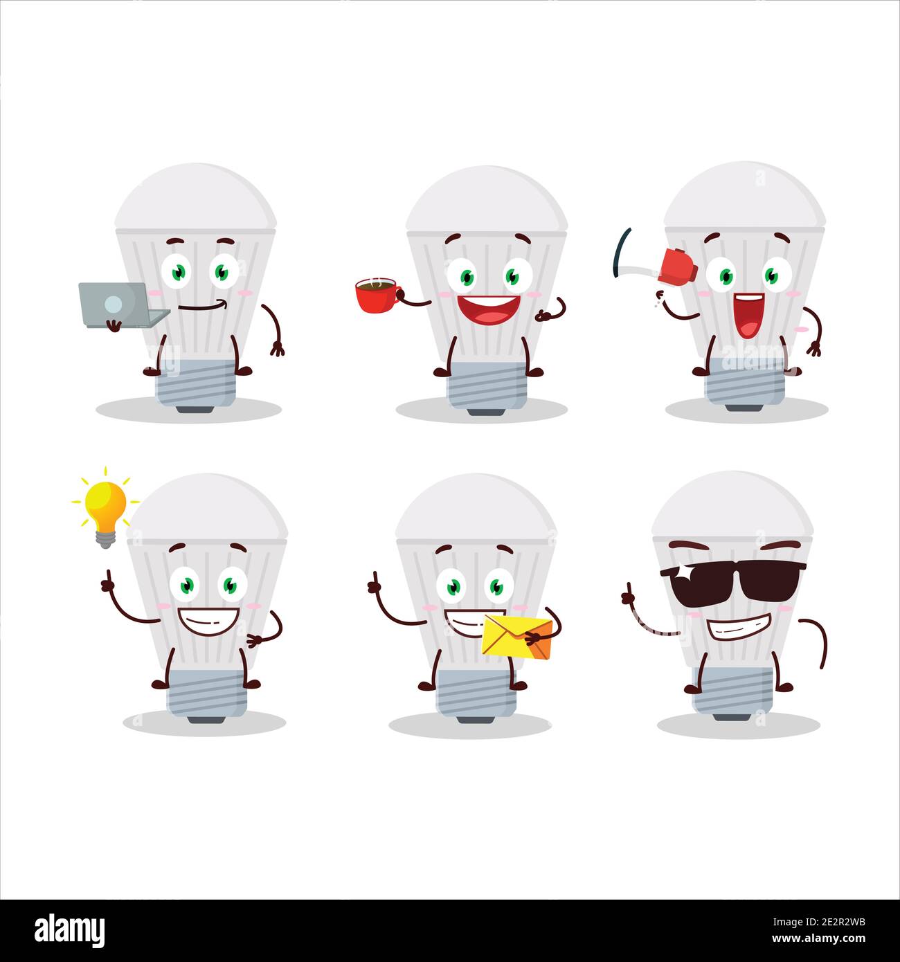 Led cartoon character with various types of business emoticons. Vector ...