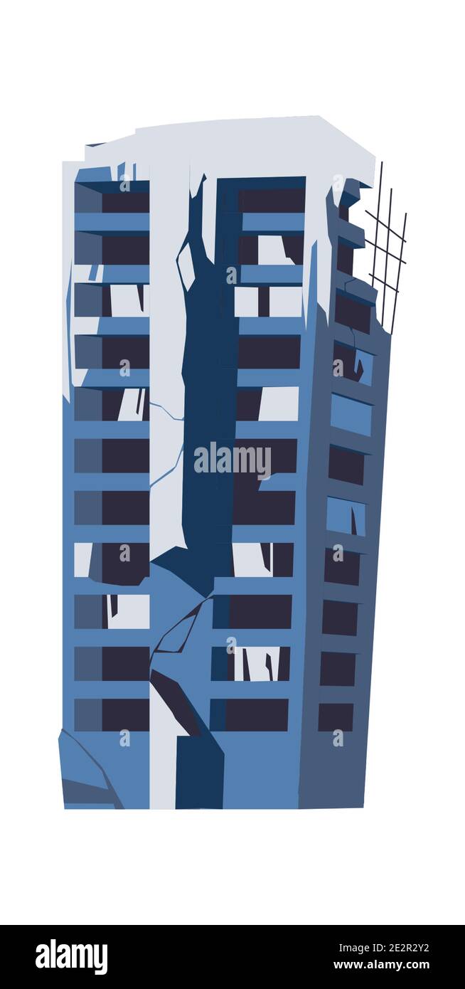 Destroyed building, damaged structure, consequences of a disaster ...