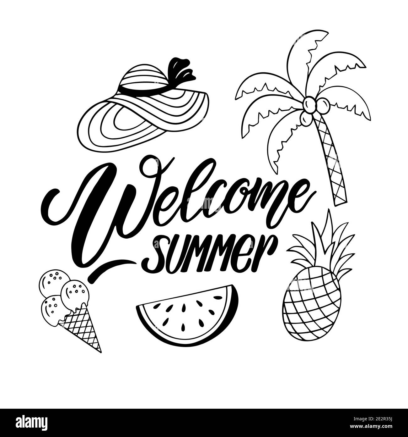 Summer lettering set isolated Black and White Stock Photos & Images - Alamy