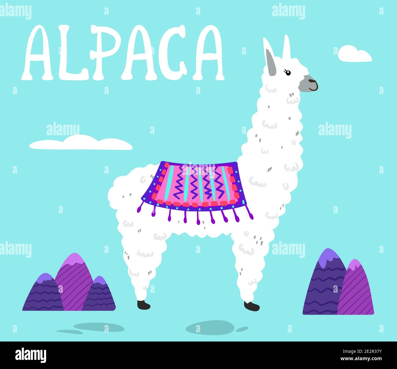 Cute Lamas with mountains and cactus in vector. Hand drawn llama ...