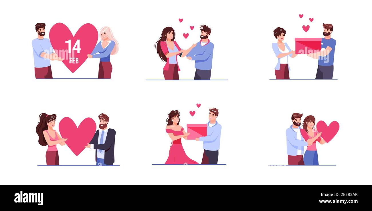 Flat cartoon characters couples,love metaphor heart symbol,vector ...