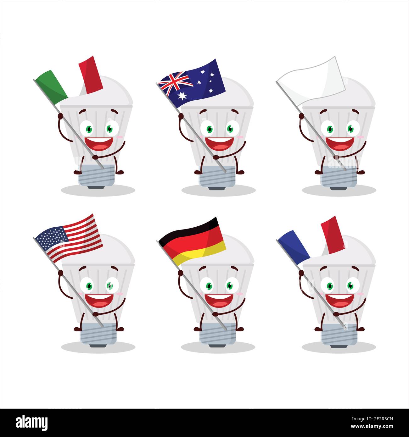 Led cartoon character bring the flags of various countries. Vector ...