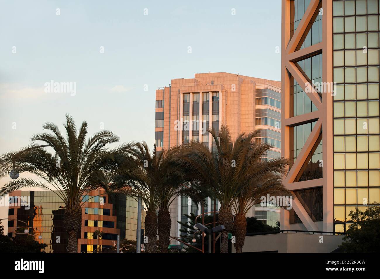 Sunset view of the downtown skyline of Santa Ana, California, USA Stock ...