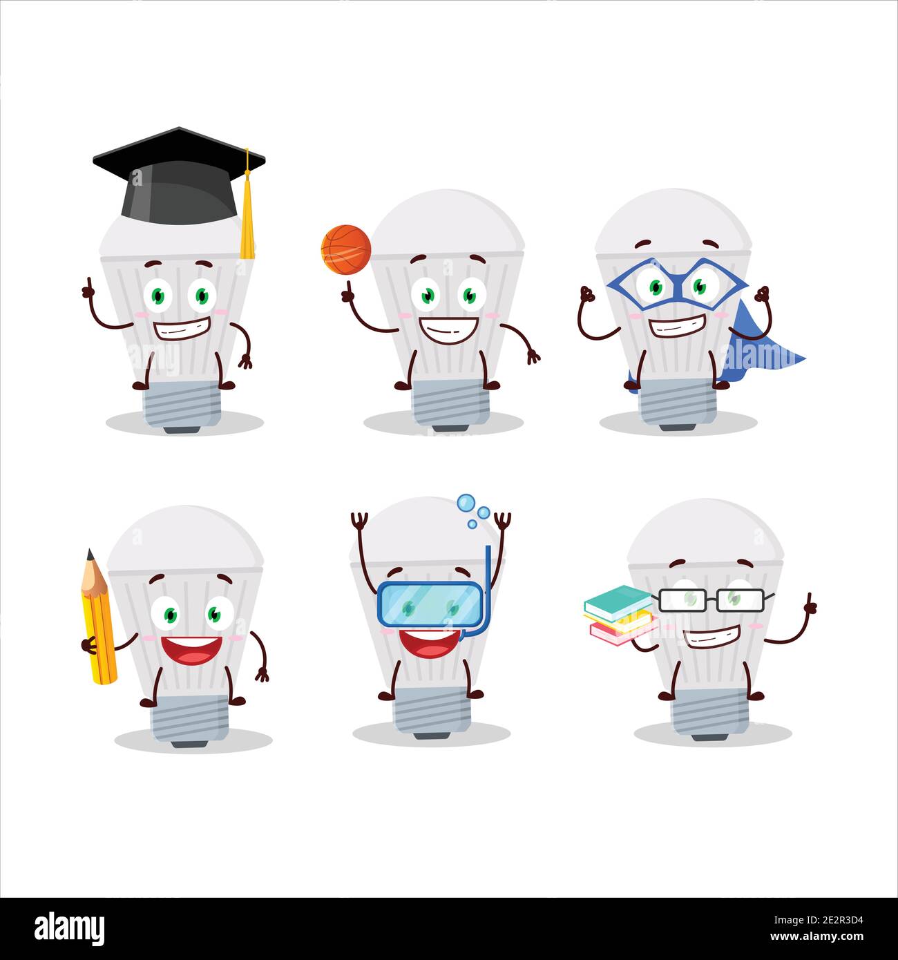 School student of led cartoon character with various expressions ...