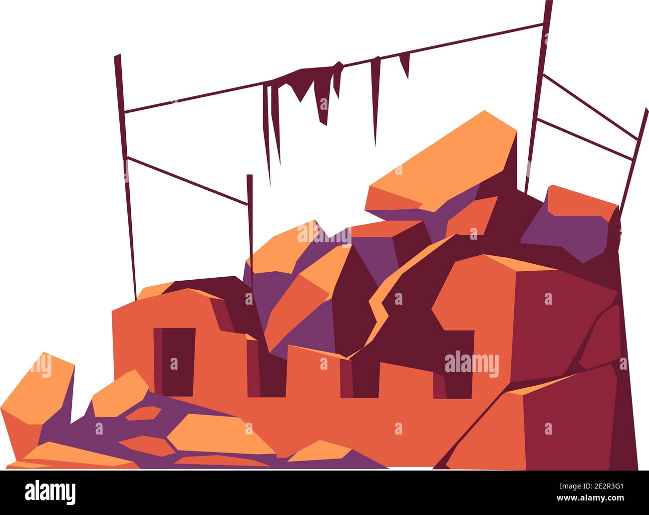 Destroyed building, damaged structure, consequences of a disaster ...