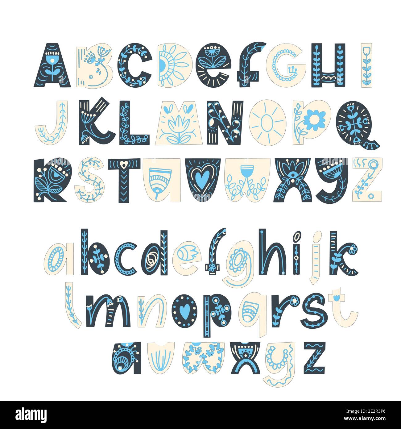 Hand drawn latin alphabet in scandinavian style. Folk art font with ...