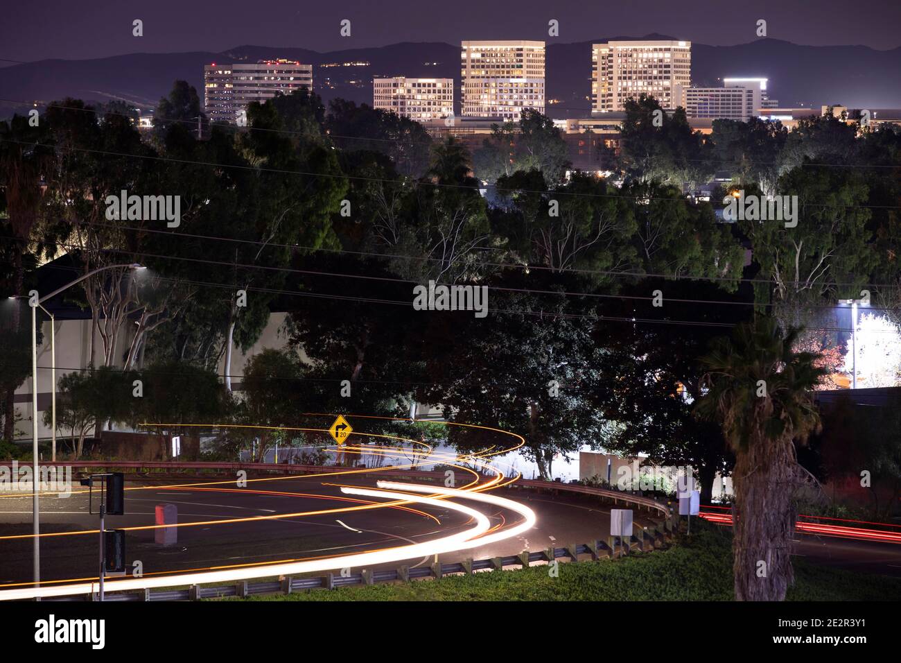 Nighttime view of the skyline of Irvine, California, USA Stock Photo ...