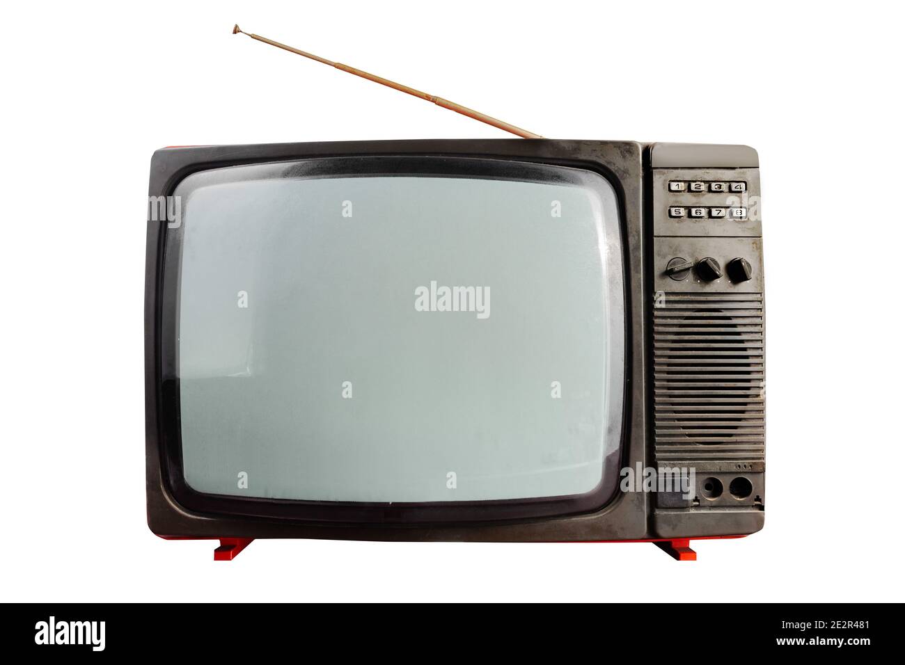 Isolated photo of an old black and orange colored soviet tv set on ...