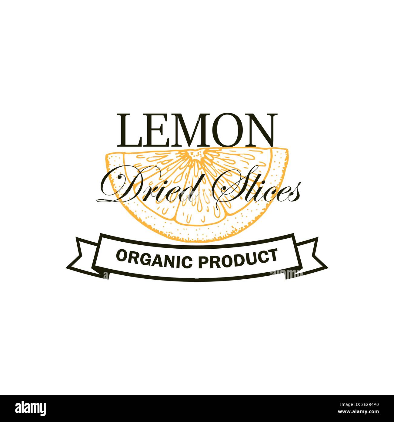 Lemon dried slices logo with hand drawn element isolated on white ...