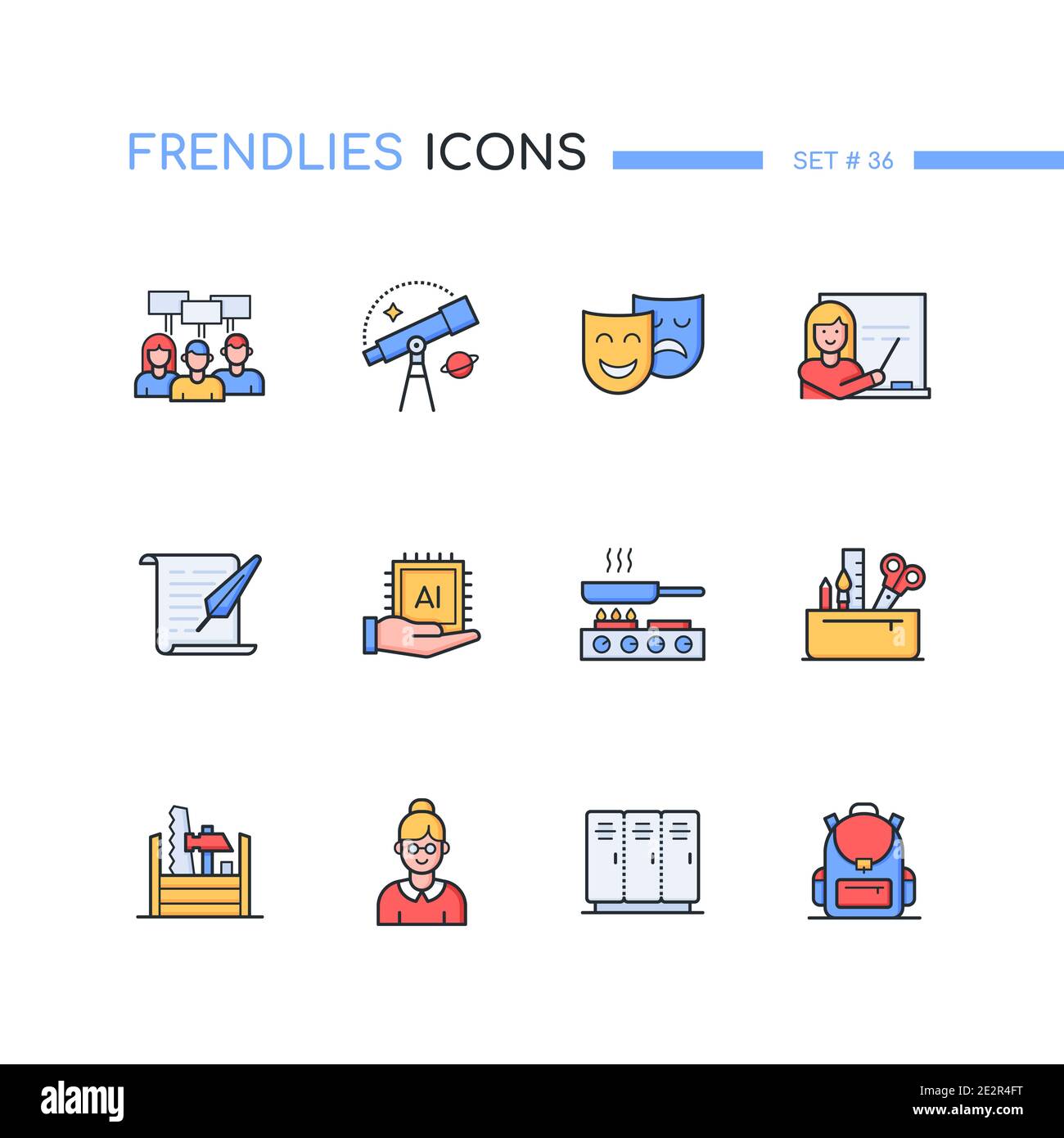 School subjects - modern line design style icons set. Learning and ...