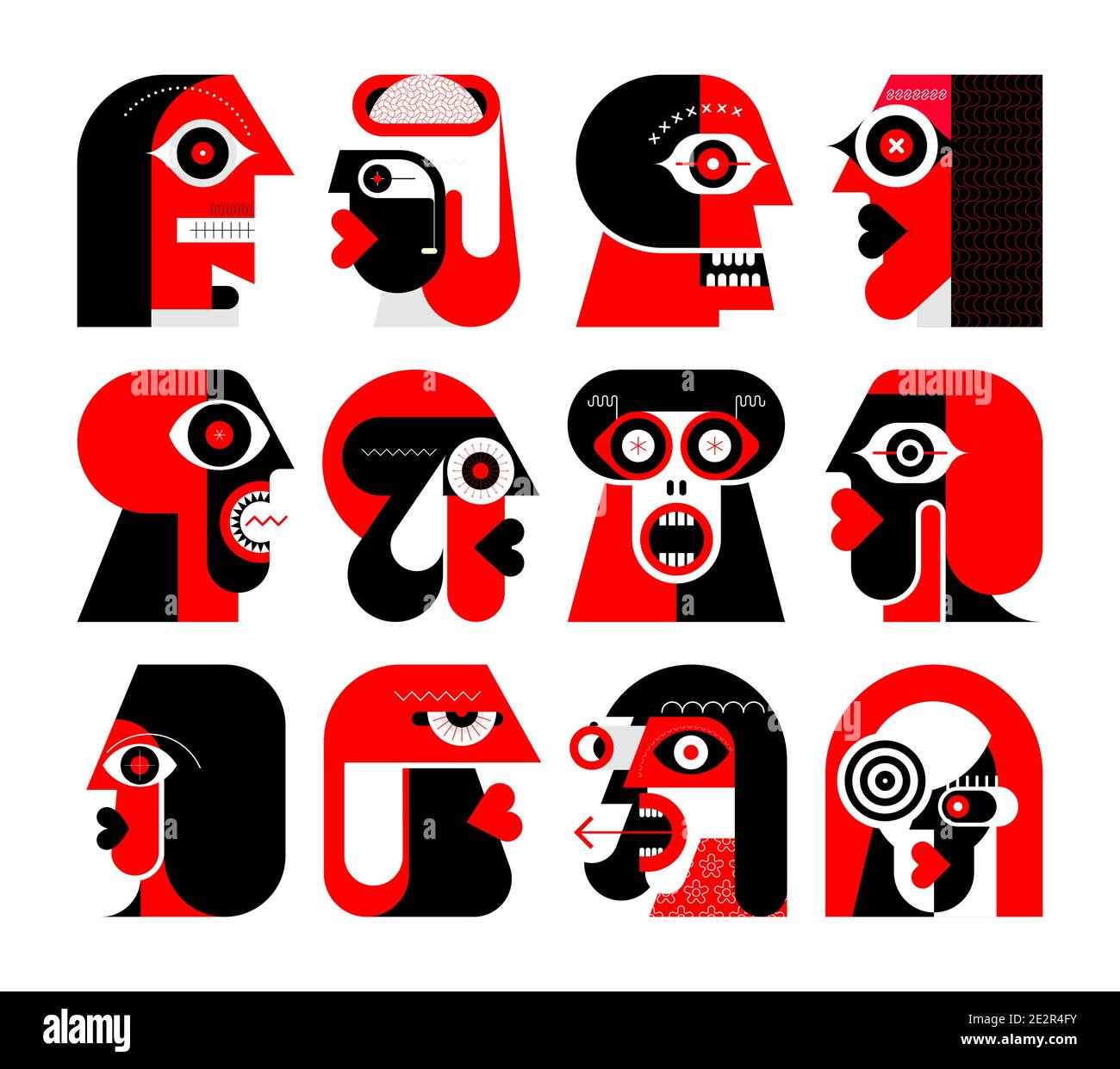 Red and black colors isolated on a white background Twelve Portraits of ...