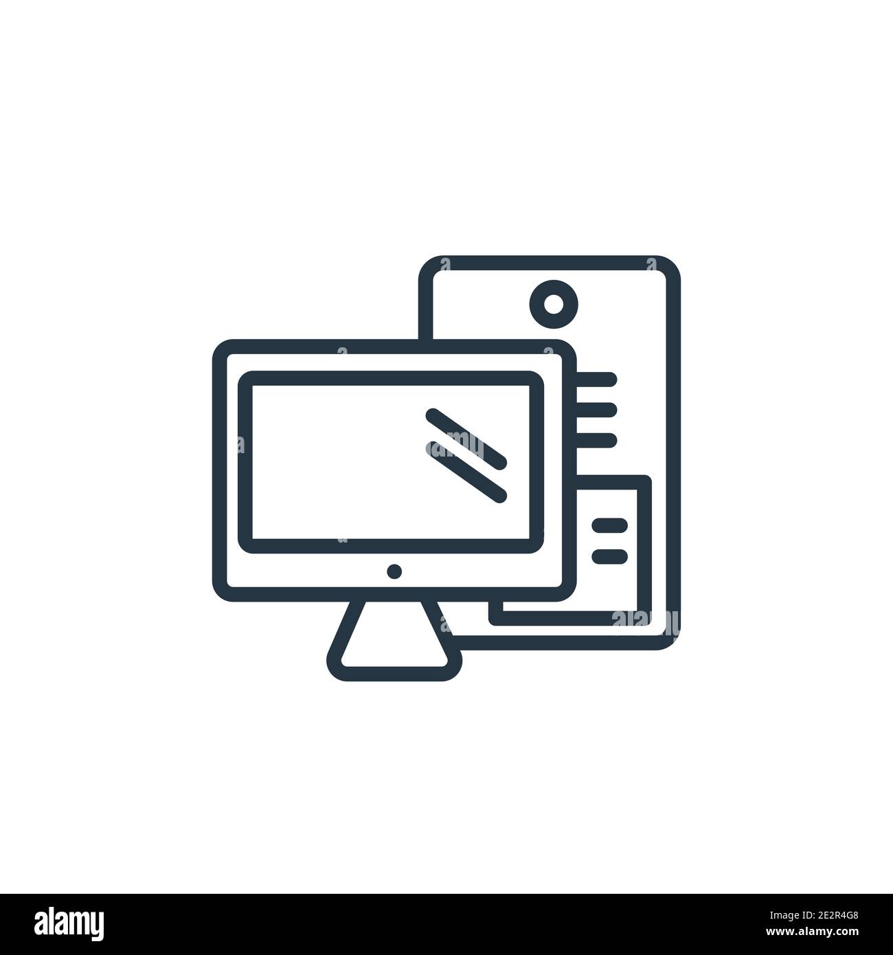Pc with monitor outline vector icon. Thin line black pc with monitor ...