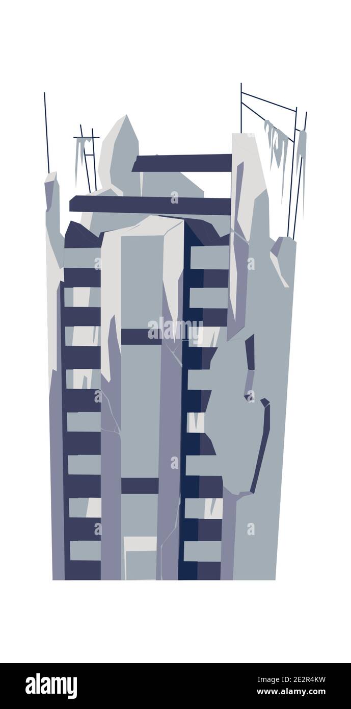 Destroyed building, damaged structure, consequences of a disaster ...