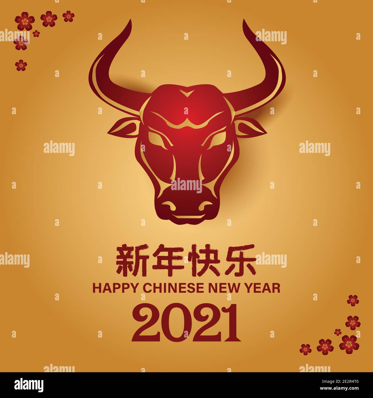 2021 Happy Chinese new year with Ox Zodiac sign and red color ...