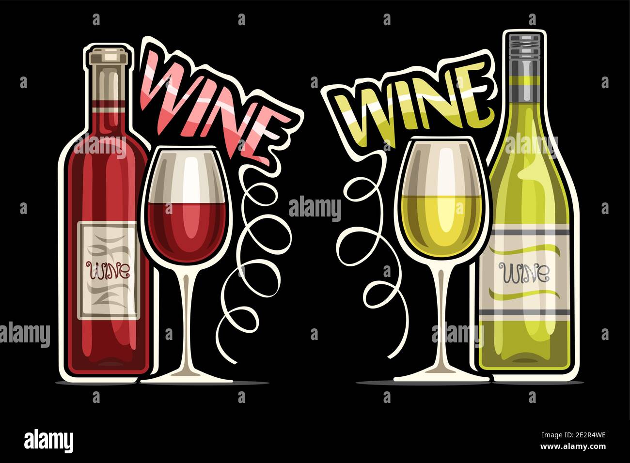 Vector logos for Red and White Wine, outline illustrations of classic ...