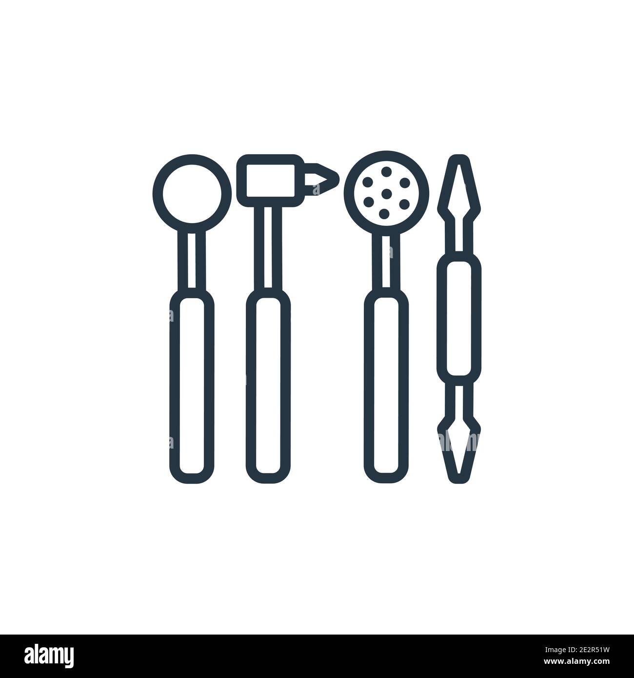 Dentist tools outline vector icon. Thin line black dentist tools icon ...