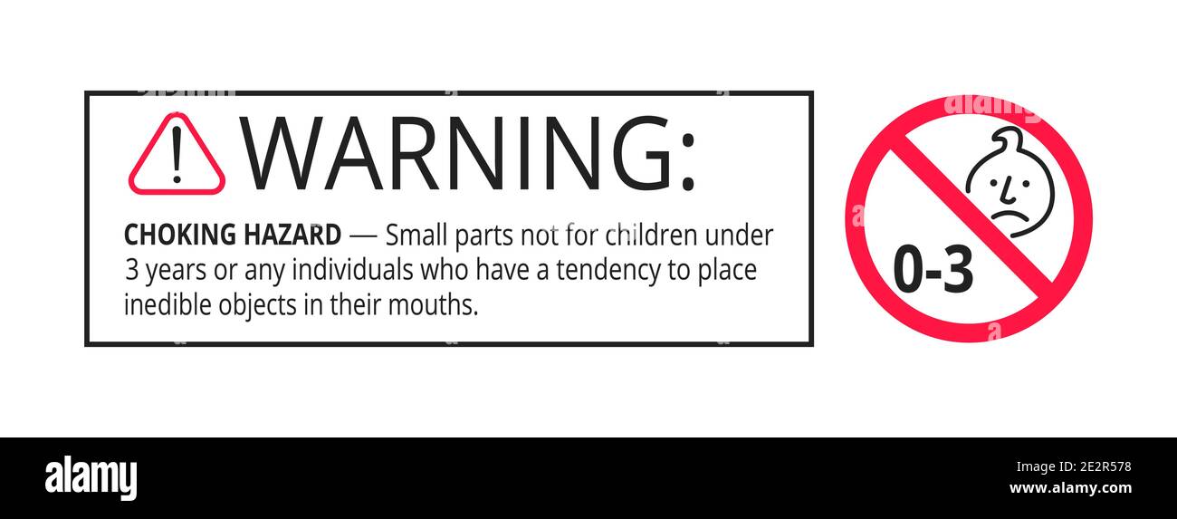 Choking hazard forbidden sign sticker not suitable for children under 3 years isolated on white ...