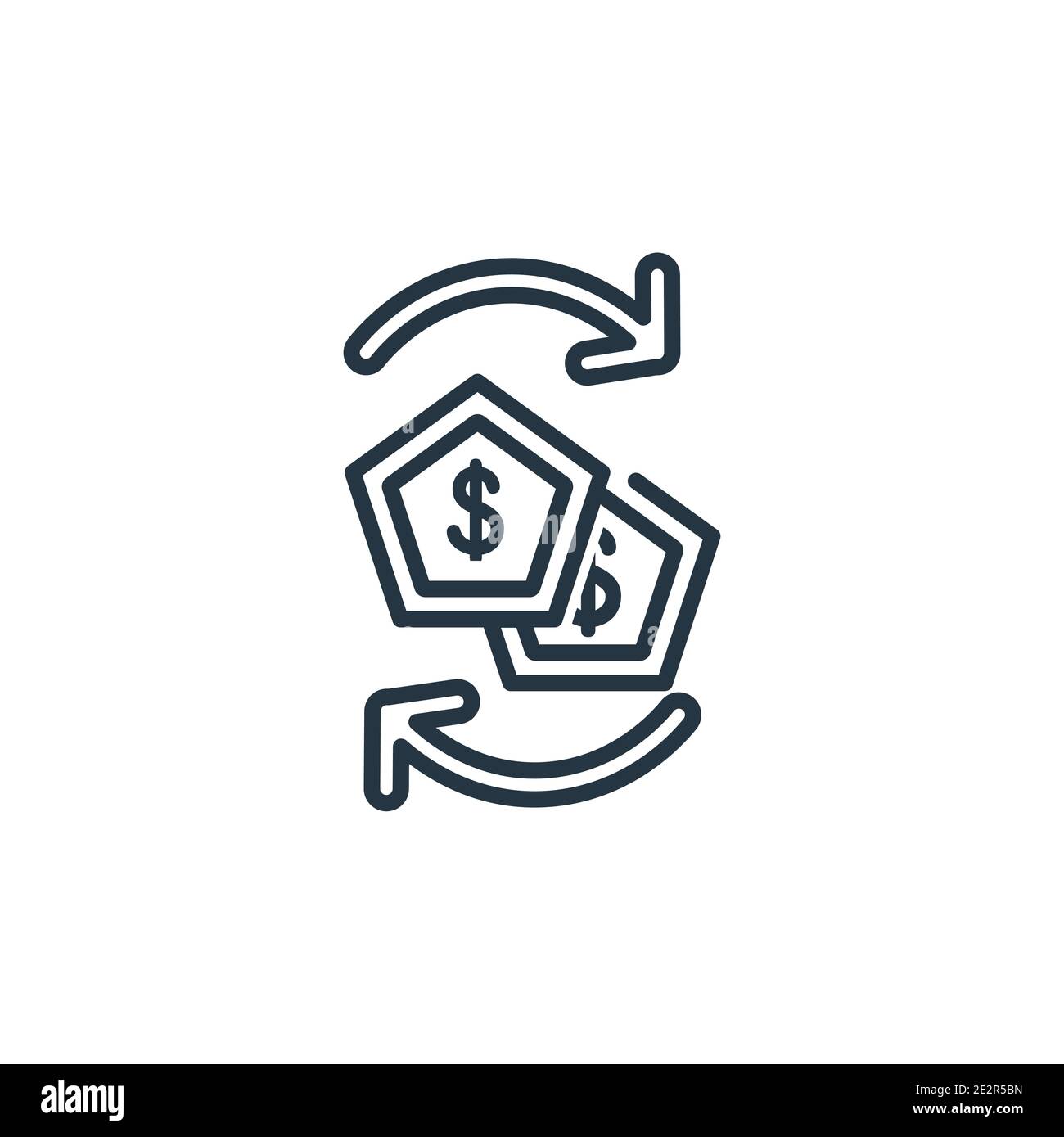 Money flow outline vector icon. Thin line black money flow icon, flat ...