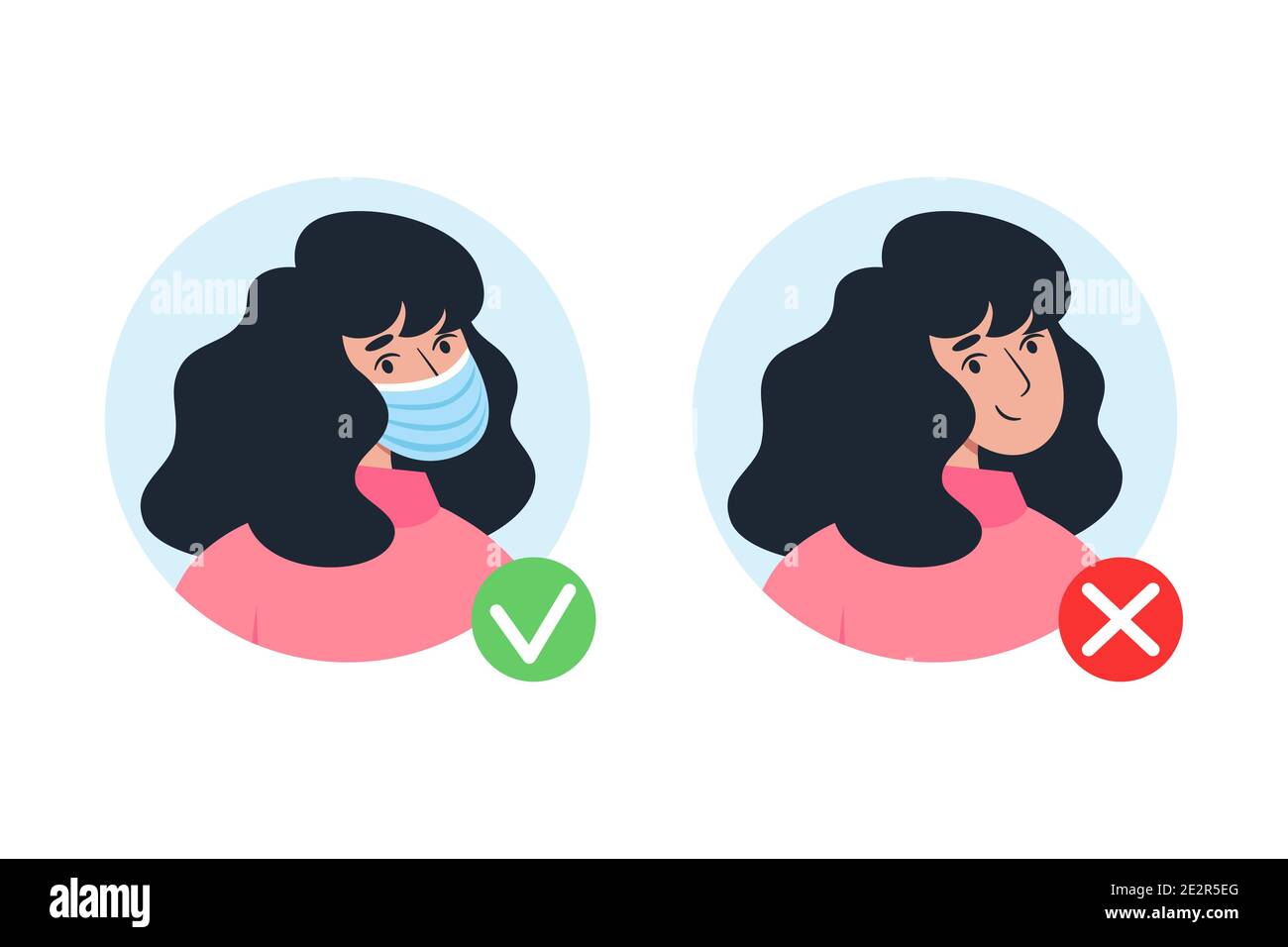 A woman in a mask and without a mask, no entry without a mask Stock ...