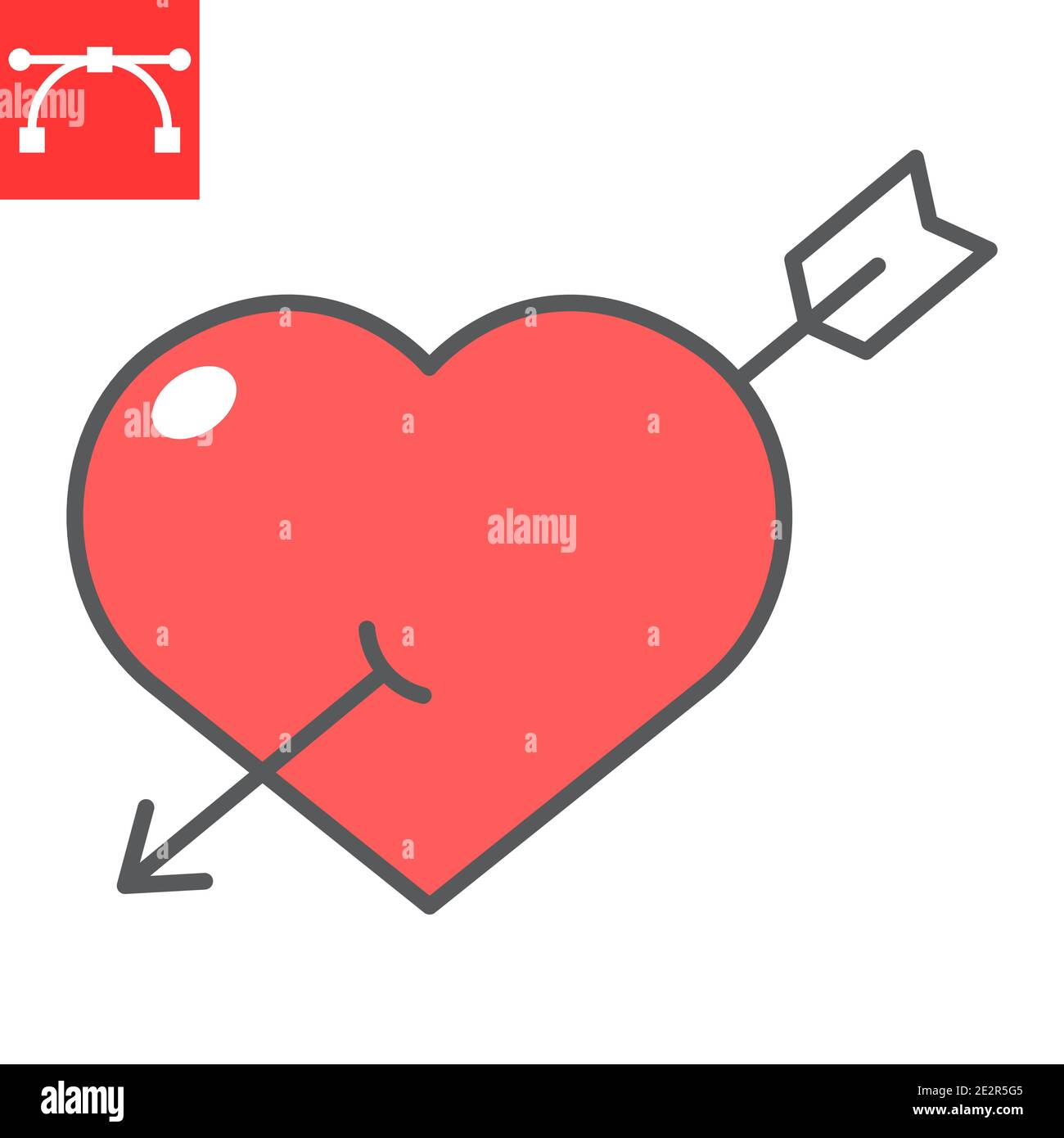 Pierced heart with arrow color line icon, valentines day and love ...