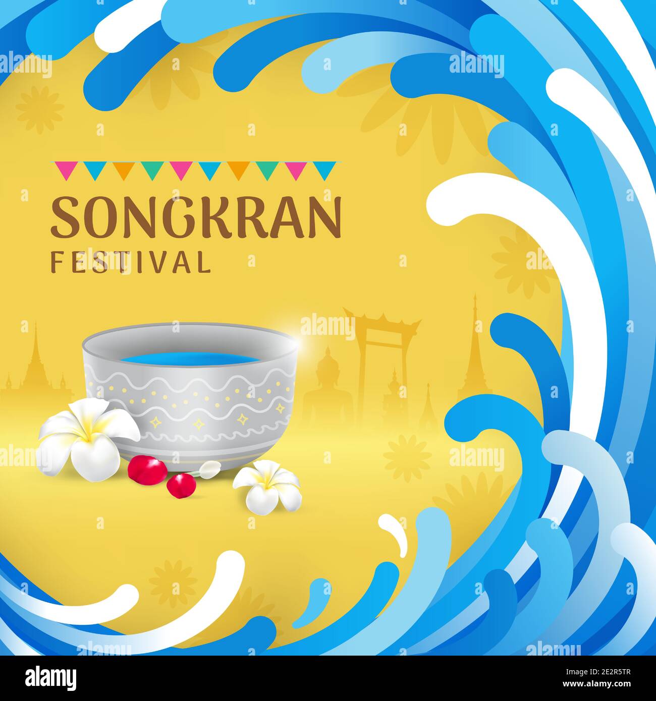 Songkran Thailand water festival banner.Water splash waves frame and ...