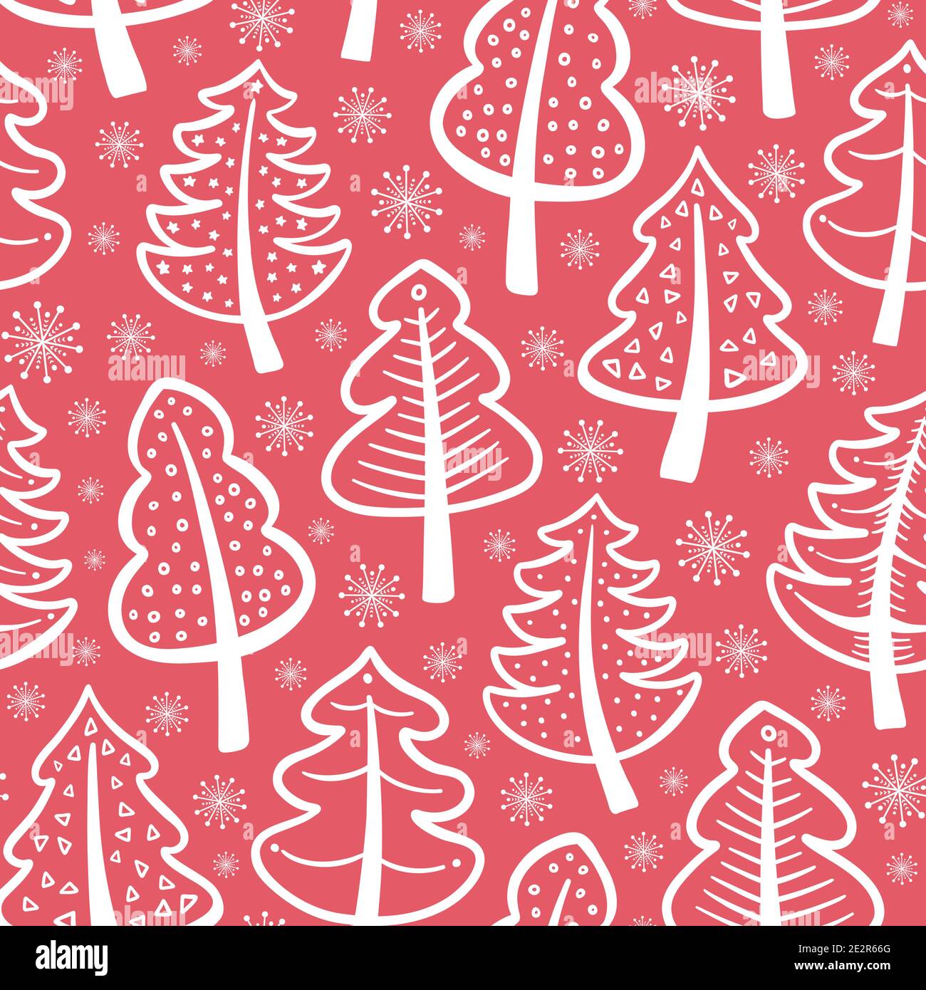 Christmas tree pattern background design, cute seasonal vector seamless repeat of festive trees ...