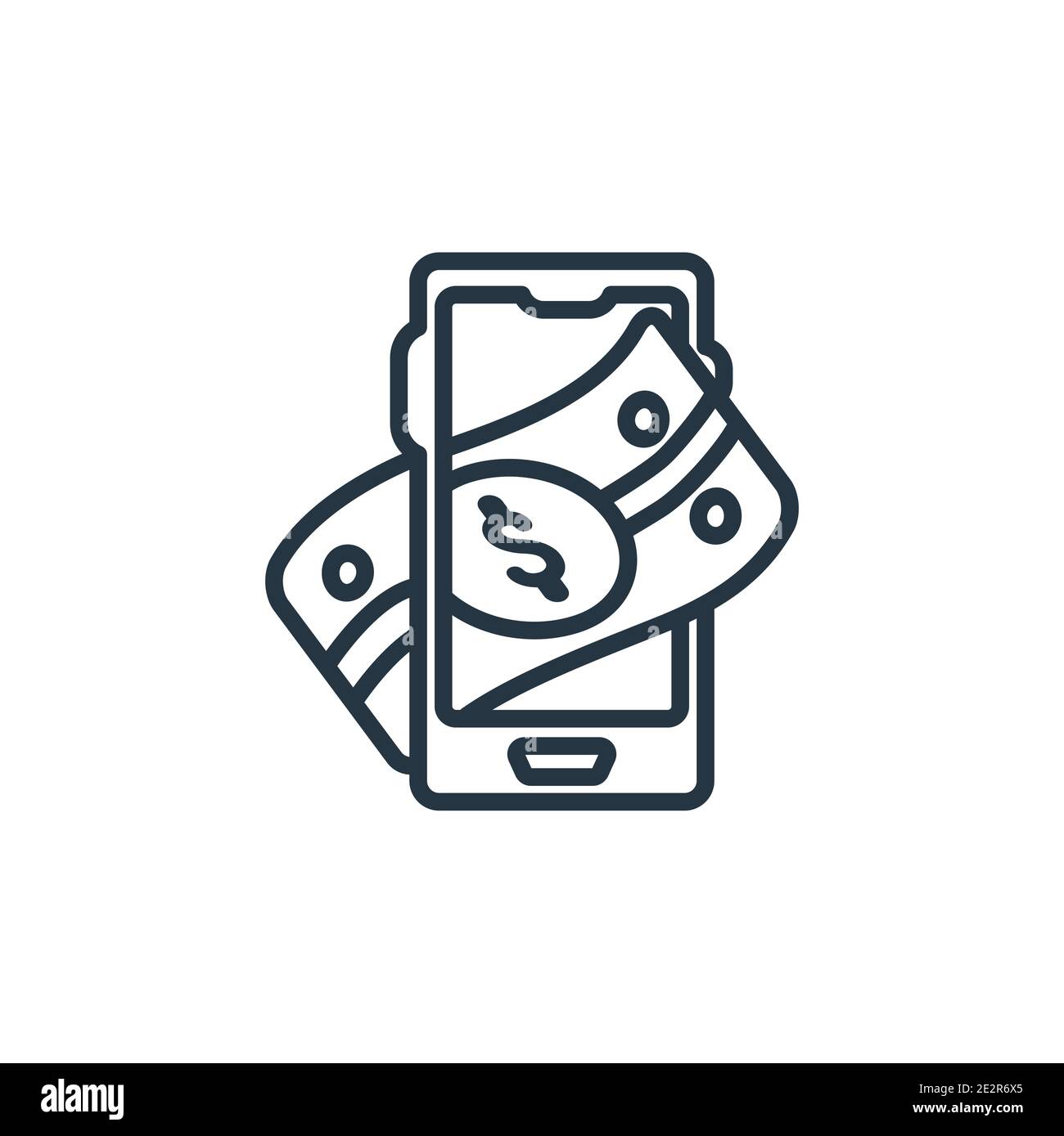 Dollars digital commerce outline vector icon. Thin line black dollars ...