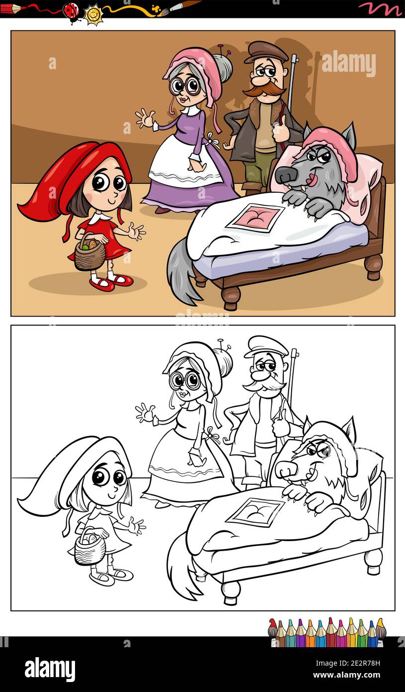 Cartoon illustration of Little Red Riding Hood fairy tale characters ...