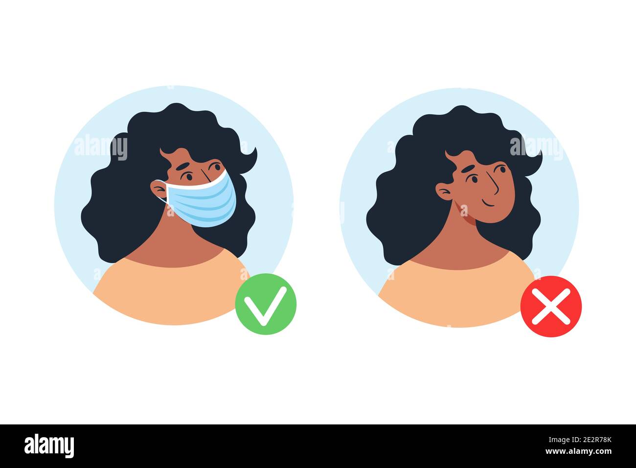 A woman in a mask and without a mask, no entry without a mask Stock ...