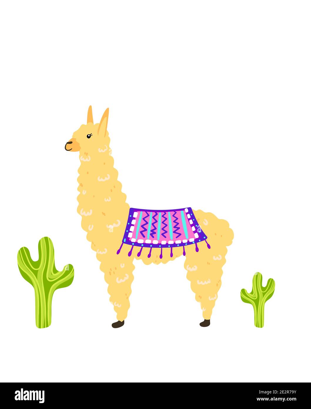 Cute Lamas with mountains and cactus in vector. Hand drawn llama ...
